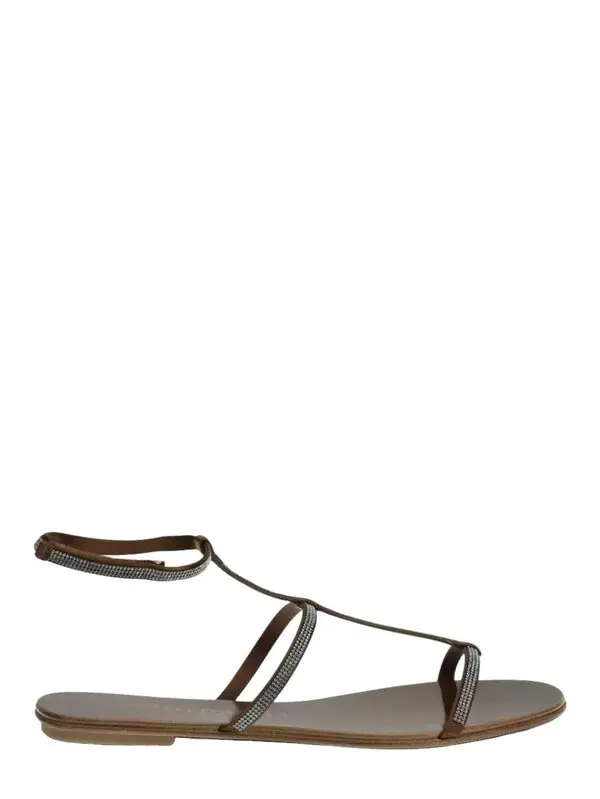 PEDRO GARCIA Embellished Ankle-strap Flat Sandals - Brown