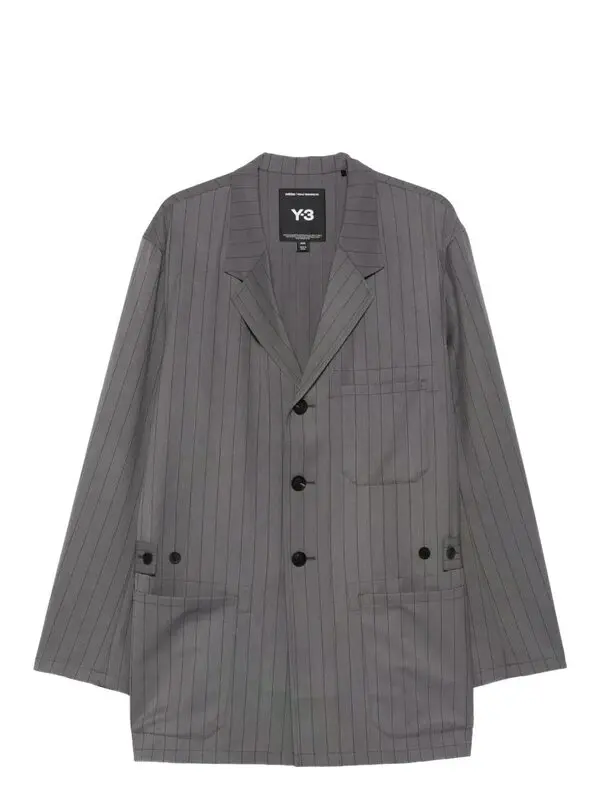 Y3 Pinstripe Single-breasted Coat - Grey