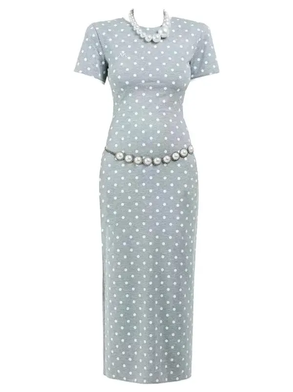 ROWEN ROSE Polka-dot Midi Dress - Grey
