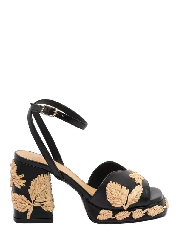 CastaÑer Vasilia Floral Appliqué Platform Sandals - Black