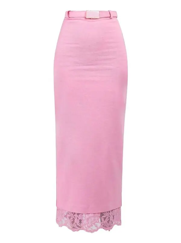 ROWEN ROSE Midi Skirt With Lace Trim - Pink