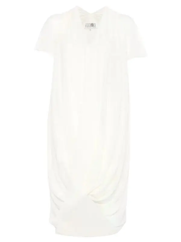 MAISON MARGIELA V-neck Draped Midi Dress - White