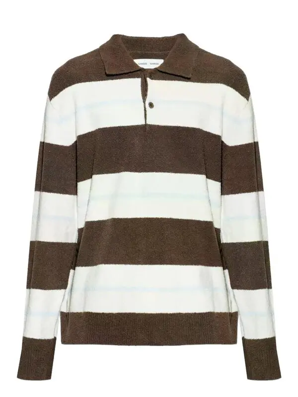 SAMSOE SAMSOE Striped Buttoned Polo Shirt - Brown