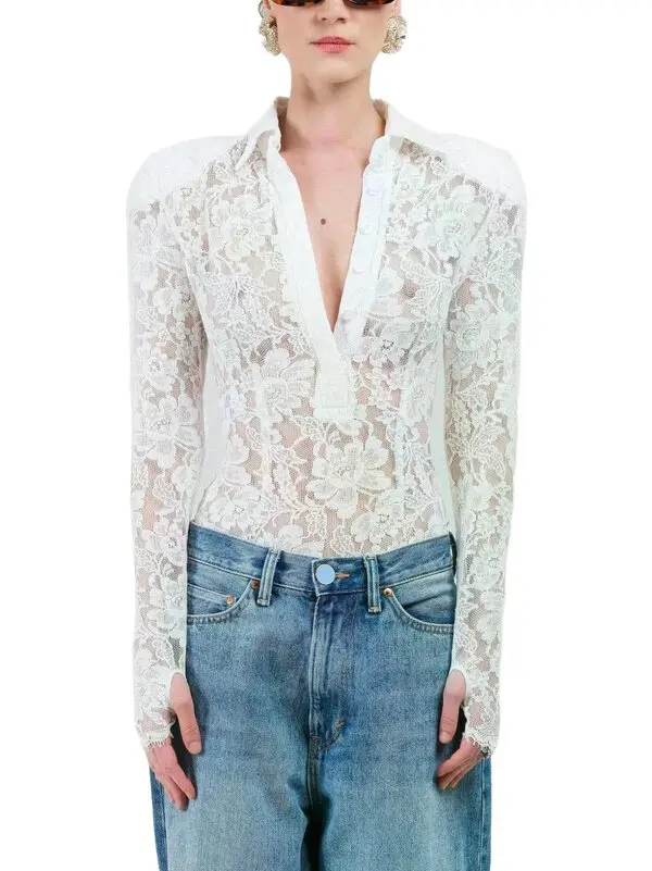 ROWEN ROSE Lace Long-sleeve Top - White