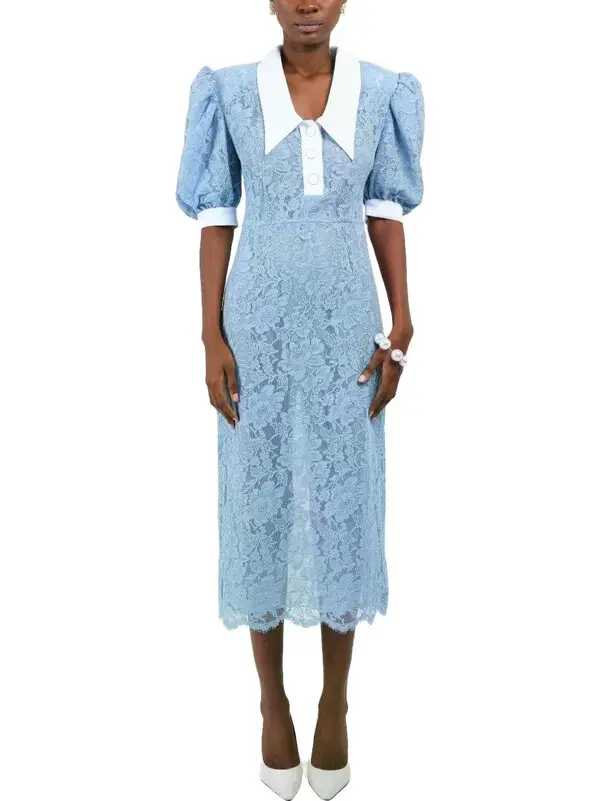 ROWEN ROSE Lace Polo-collar Midi Dress - Blue