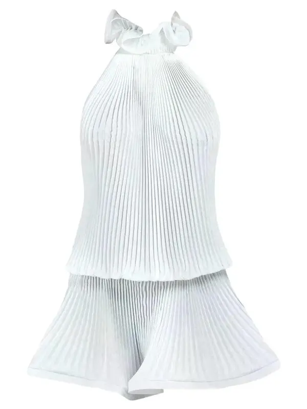 ROWEN ROSE Pleated Turtleneck Mini Dress - White