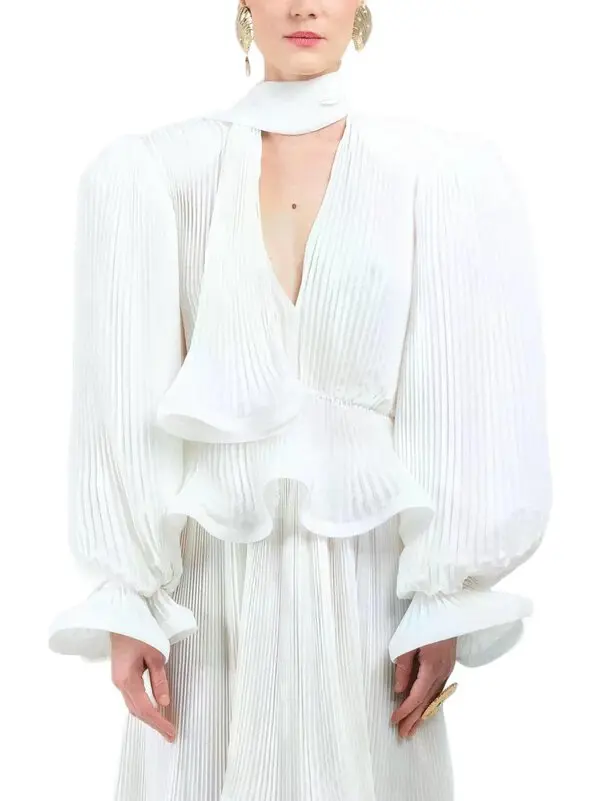 ROWEN ROSE Pleated Puffy Blouse - White