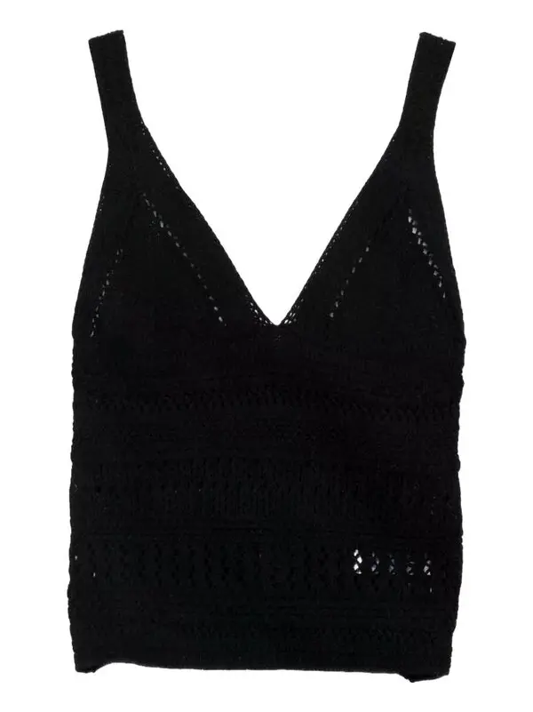 Alpha Studio Crochet V-neck Top - Black
