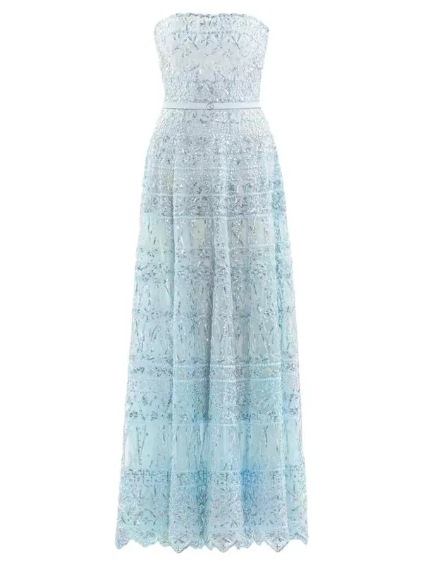 SAIID KOBEISY Beaded-embroidered Maxi Dress - Blue