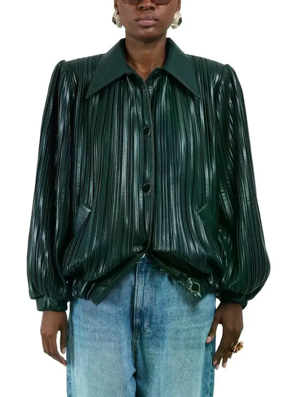 ROWEN ROSE Pleated Short Bomber Jacket - Green