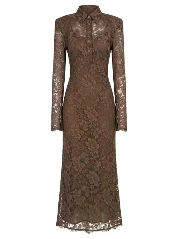 ROWEN ROSE Long-sleeved Maxi Dress With Belt - Brown