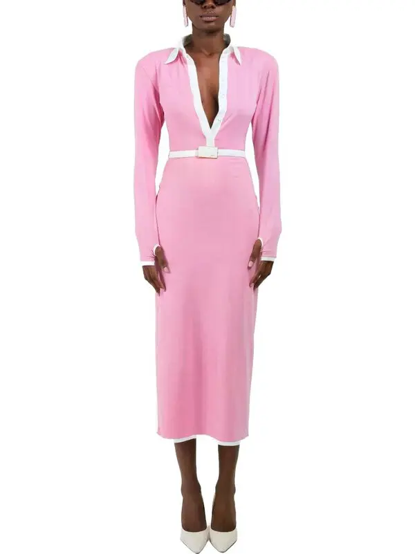 ROWEN ROSE Long-sleeves Maxi Polo Dress - Pink