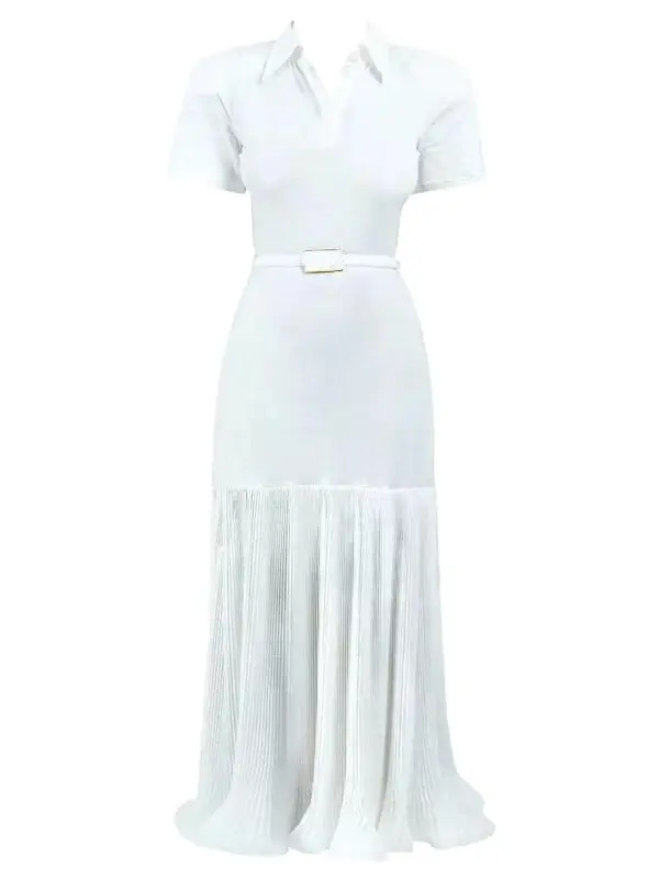 ROWEN ROSE Pleated Maxi Polo Dress - White