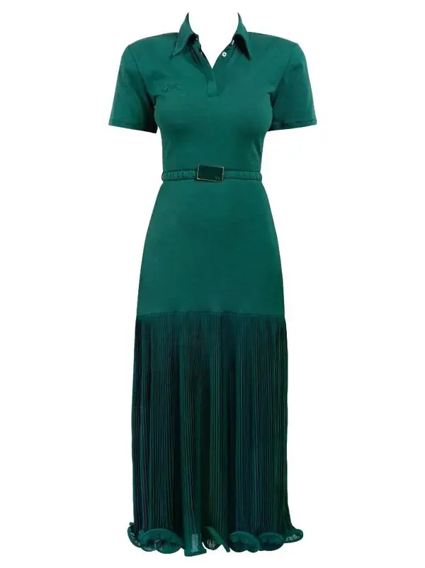 ROWEN ROSE Pleated Polo Shirt Dress - Green