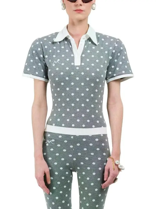 ROWEN ROSE Polka-dot Short-sleeve Polo - Grey
