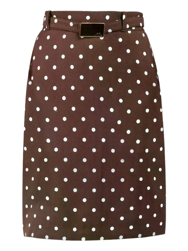 ROWEN ROSE Polka-dots Belted Midi Skirt - Brown