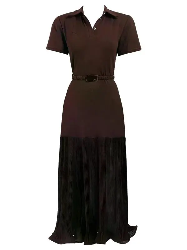 ROWEN ROSE Pleated Maxi Polo Dress - Brown