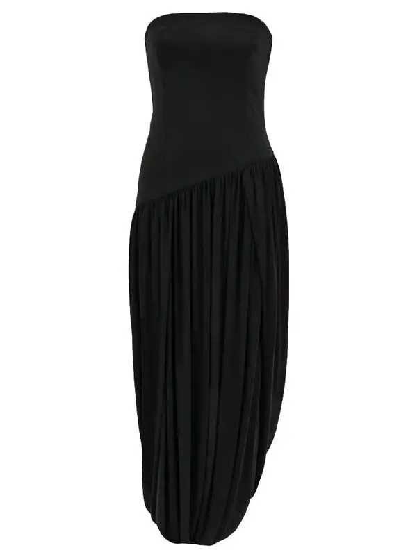 FERRAGAMO Bustier Dress With Asymmetrical Pleated Skirt And Side Slit - Black
