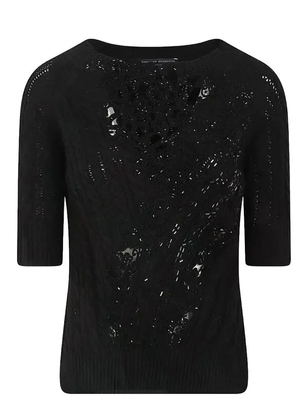 Ermanno Scervino Floral-lace Knitted Top - Black