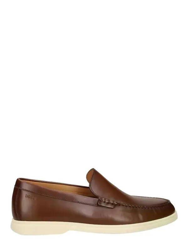 BOSS Stitched Leather Loafers - Brown