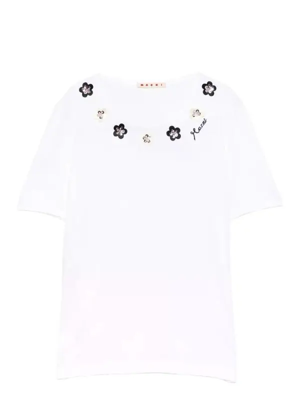 Marni Floral-embellished T-shirt - White