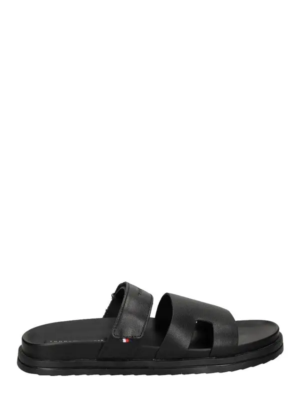 Tommy Hilfiger Leather Logo Sandals - Black