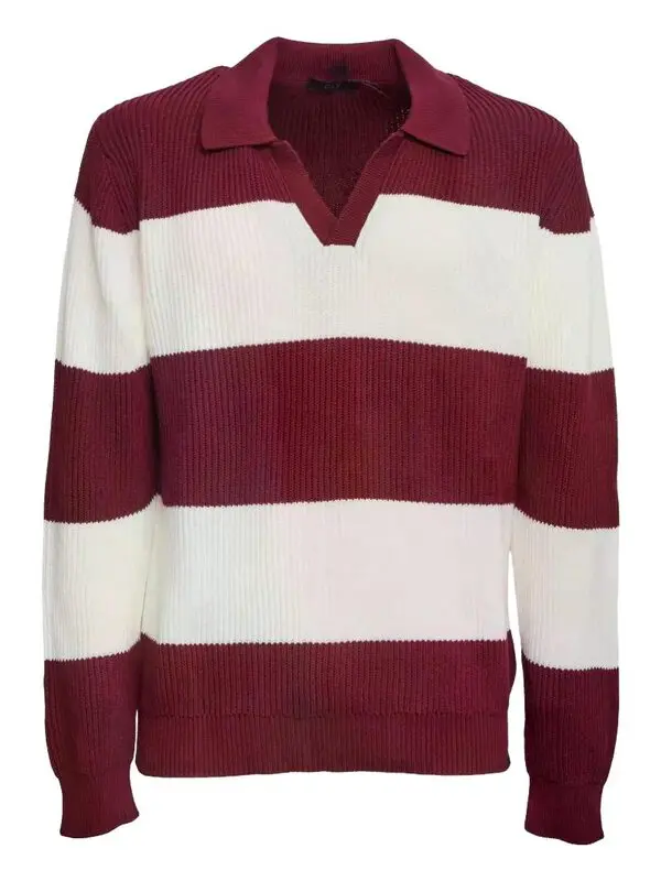 FAY Striped V-neck Sweater - Red