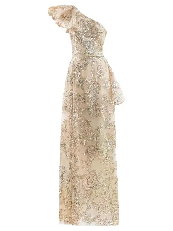 SAIID KOBEISY Crystal-embroidered Maxi Dress - Neutrals