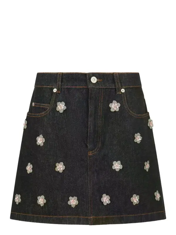 Marni Daisy Appliqué Denim Mini Skirt - Blue