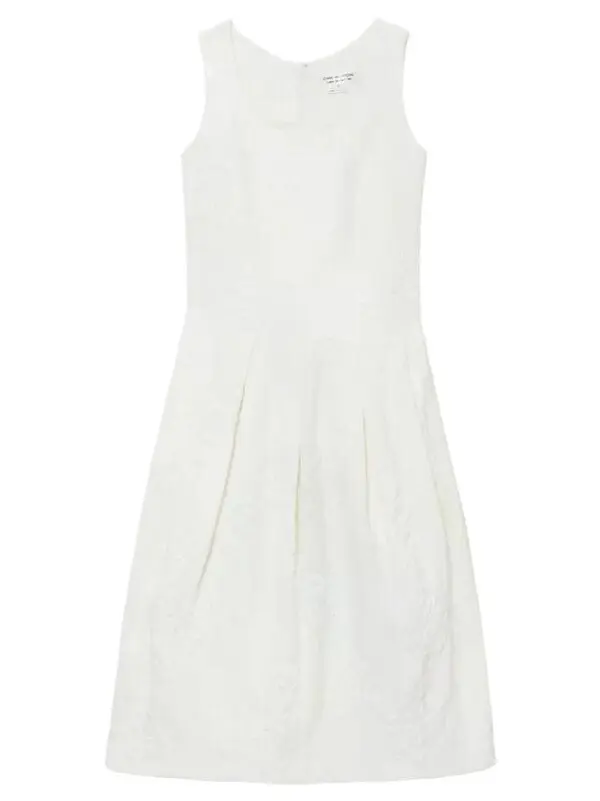 Comme Des Garçons Floral-embroidery Pleated Midi Dress - White