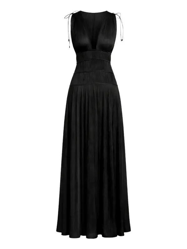 Ulla Johnson Tasneem V-neck Pleated Maxi Dress - Black
