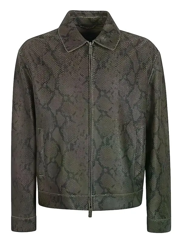 Emporio Armani Patterned Zip-up Jacket - Brown