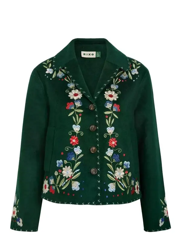 Rixo Floral-embroidered Jacket - Green