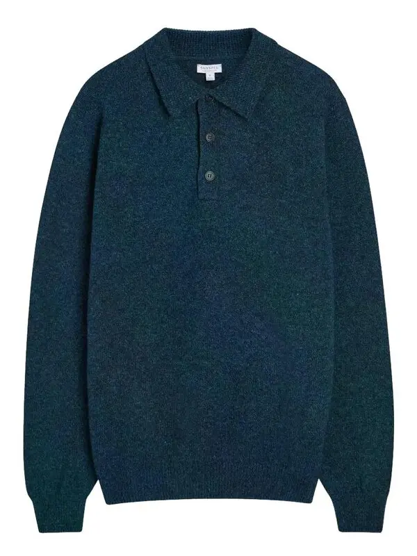Sunspel Buttoned Knitted Polo Shirt - Blue