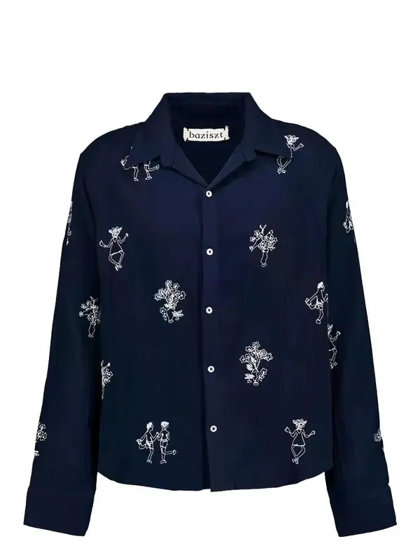 BAZISZT Embroidered Button-up Shirt - Blue