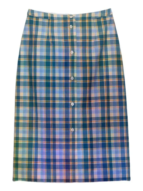 Prada Plaid Cotton Pencil Skirt - Blue
