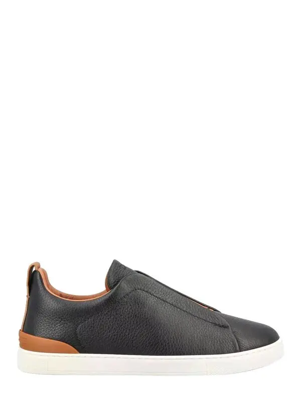 Zegna Leather Slip-on Sneakers - Black