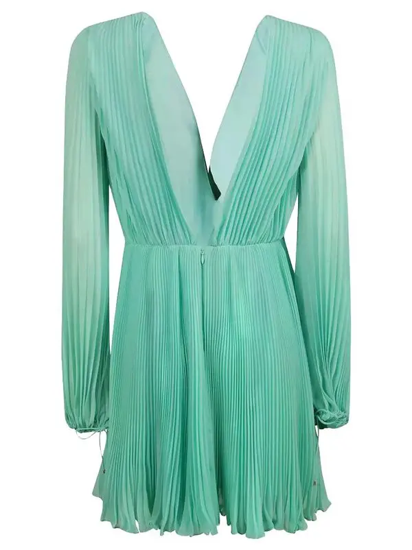 Max Mara V-neck Pleated Mini Dress - Green