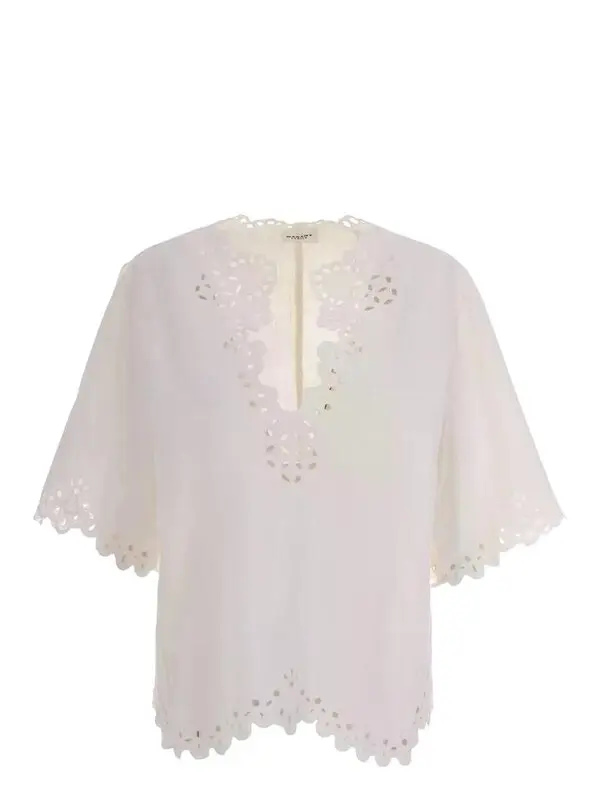 MARANT ETOILE Embroidered V-neck Top - White