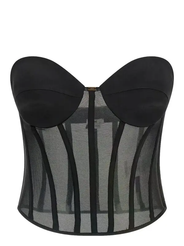 Elisabetta Franchi Tulle Bustier Top - Black
