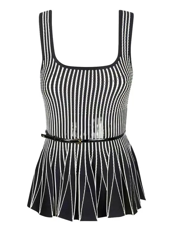 Elisabetta Franchi Striped Belted Top - Black