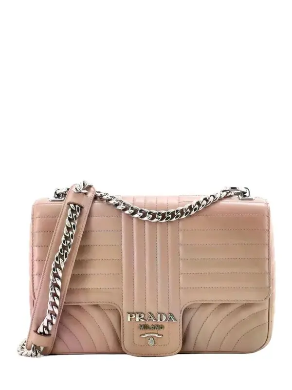 Prada Diagramme Quilted Leather Large Shoulder Bag - Neutrals