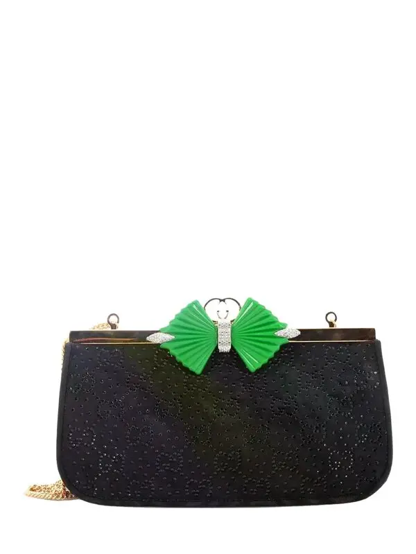 Gucci Bow Frame Chain Crystal Gg Embellished Clutch Bag - Black