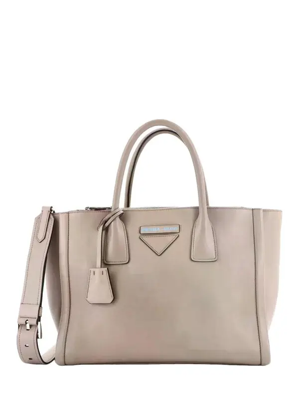 Prada Concept Double Zip Calfskin Medium Tote Bag - Neutrals