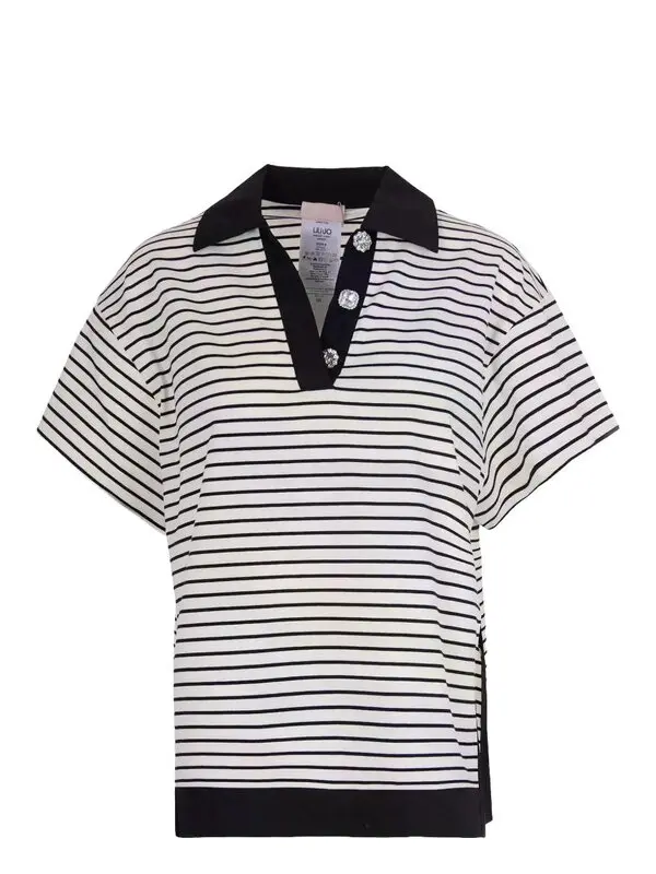 Liu Jo Striped Embellished Polo Shirt - White