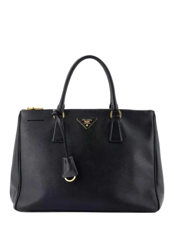 Prada Double Zip Lux Saffiano Leather Medium Tote Bag - Black
