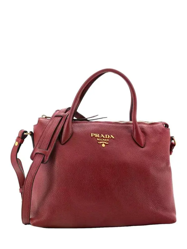 Prada Dual Strap Zip Tote Vitello Daino Medium Satchel - Red