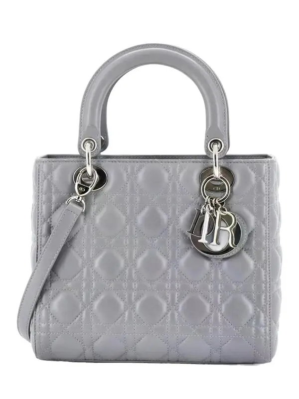 Dior Lady Bag Cannage Quilt Lambskin Medium Satchel - Grey