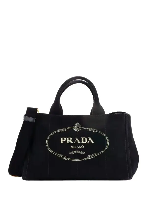 Prada Canapa Convertible Canvas Medium Tote Bag - Black