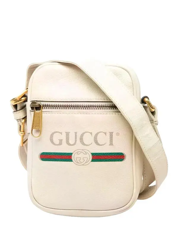 Gucci 2000-2015 Mini Grained Calfskin Logo Crossbody Bag - White